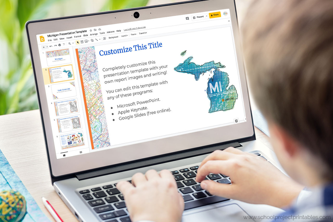 Michigan State PowerPoint Template Theme - School Project Printables