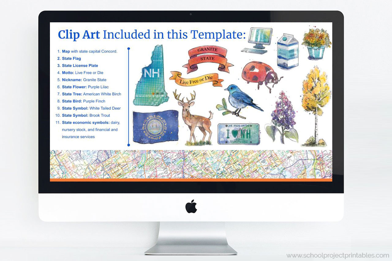 New Hampshire State PowerPoint Template Theme - School Project Printables
