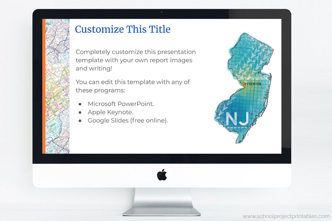 New Jersey State PowerPoint Template Theme - School Project Printables