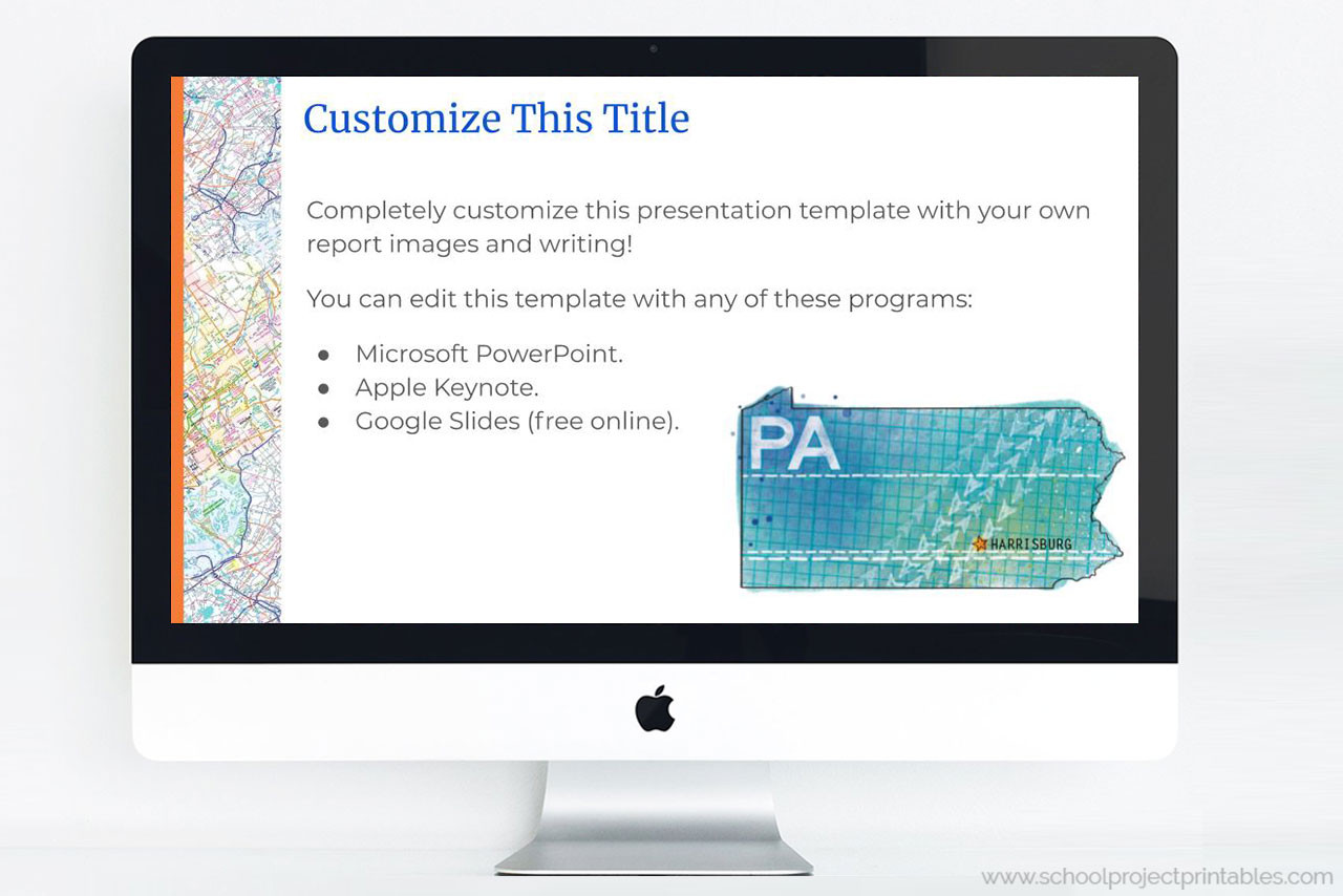 Pennsylvania State PowerPoint Template Theme - School Project Printables