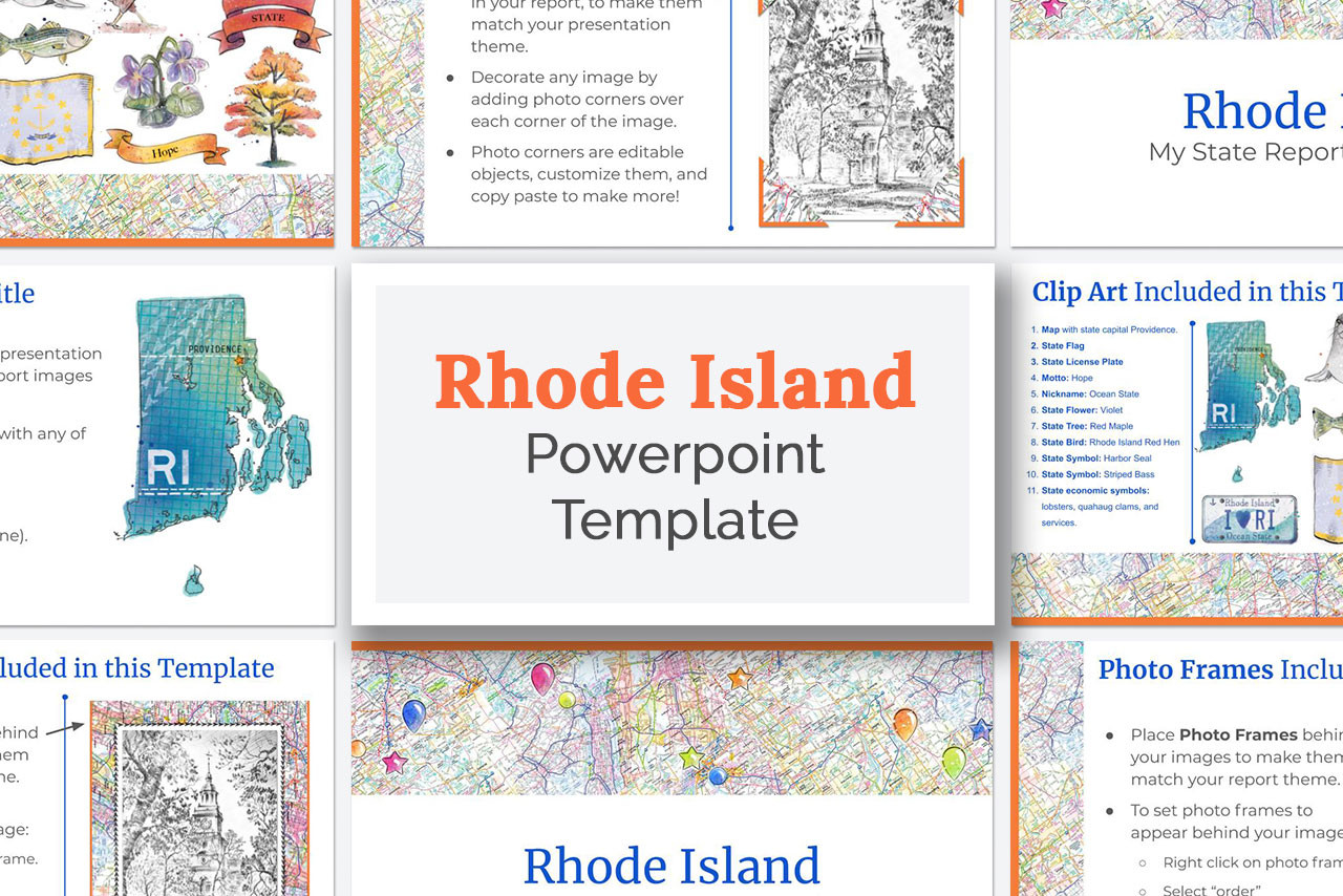Rhode Island State PowerPoint Template Theme - School Project Printables