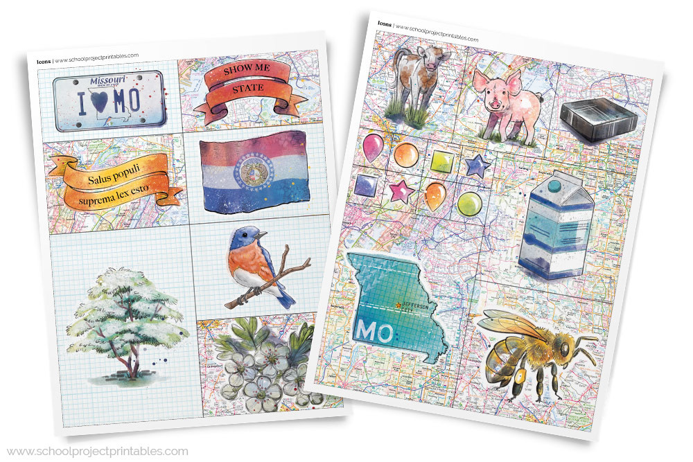 Missouri State Report Clip Art Icon Symbols Set - School Project Printables