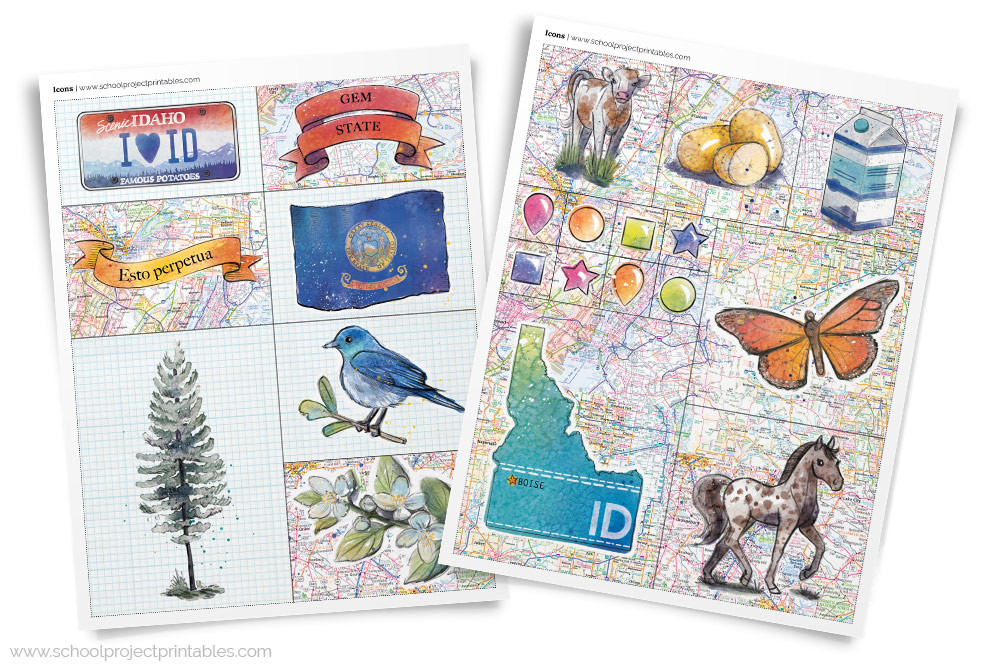 Idaho State Report Clip Art Icon Symbols Set - School Project Printables