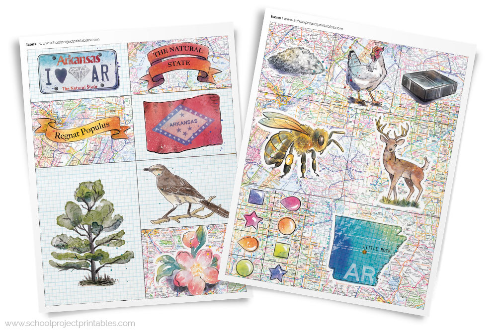 Arkansas State Report Clip Art Icon Symbols Set - School Project Printables