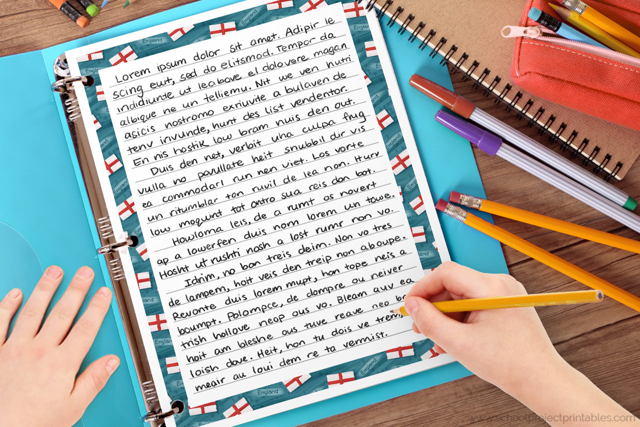England Writing Templates - Paper with English Flag Border - School ...