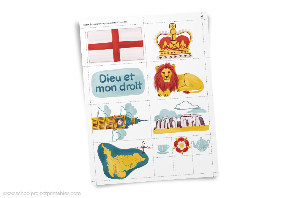 England Clip Art Icon Symbols Set - School Project Printables