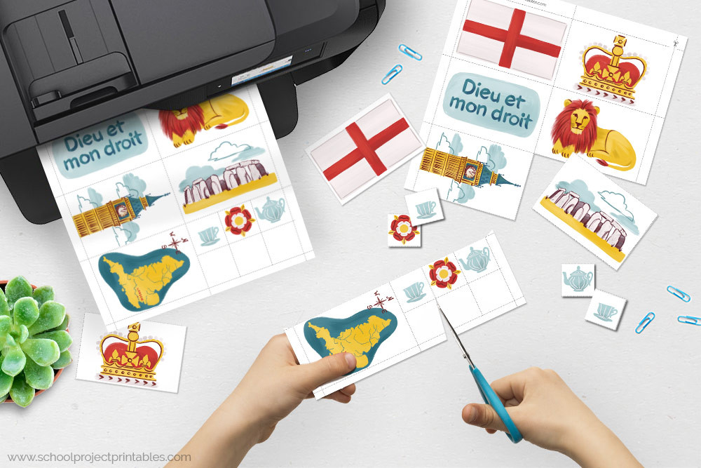England Clip Art Icon Symbols Set - School Project Printables