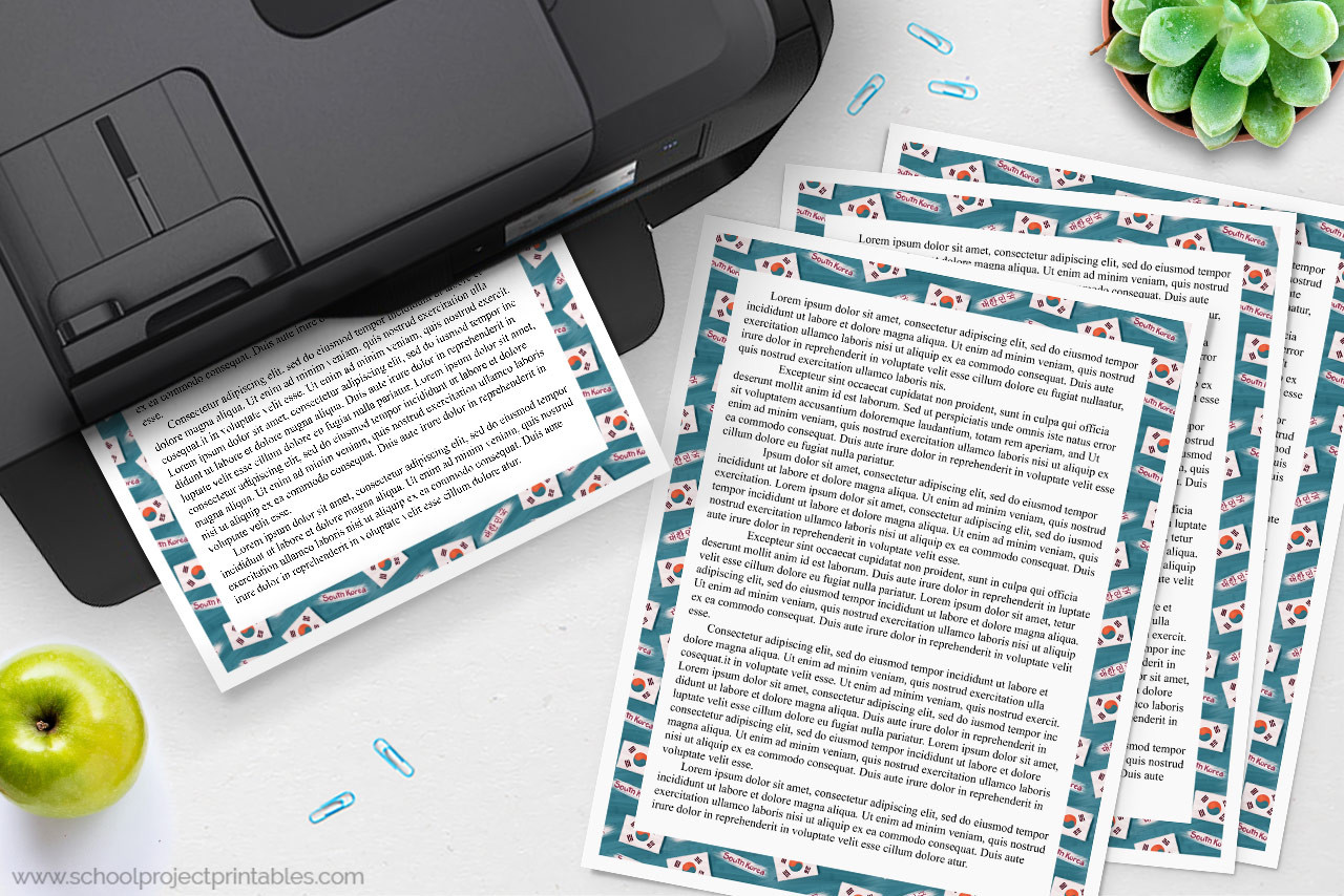South Korea Writing Templates - Paper with South Korea Flag Border ...