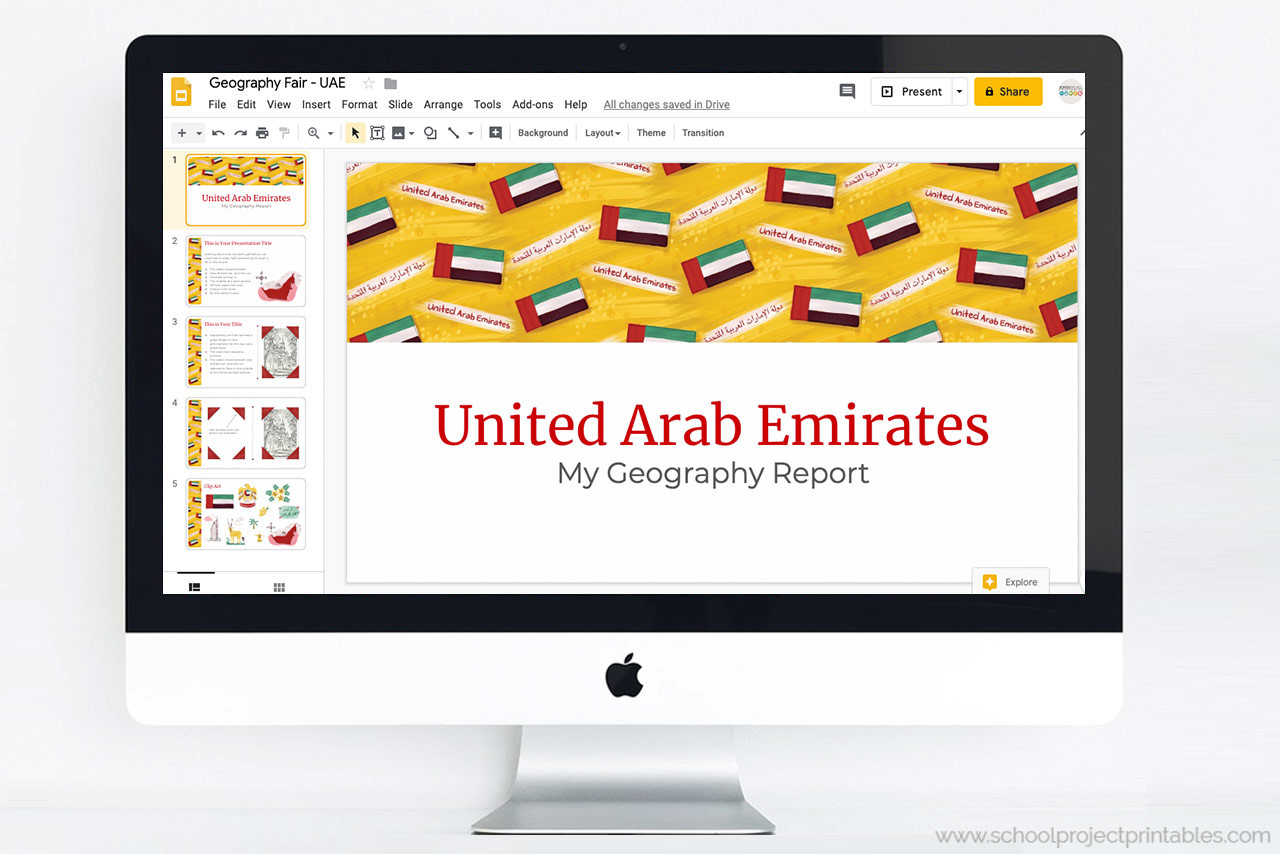 United Arab Emirates PowerPoint Template Theme - School Project Printables