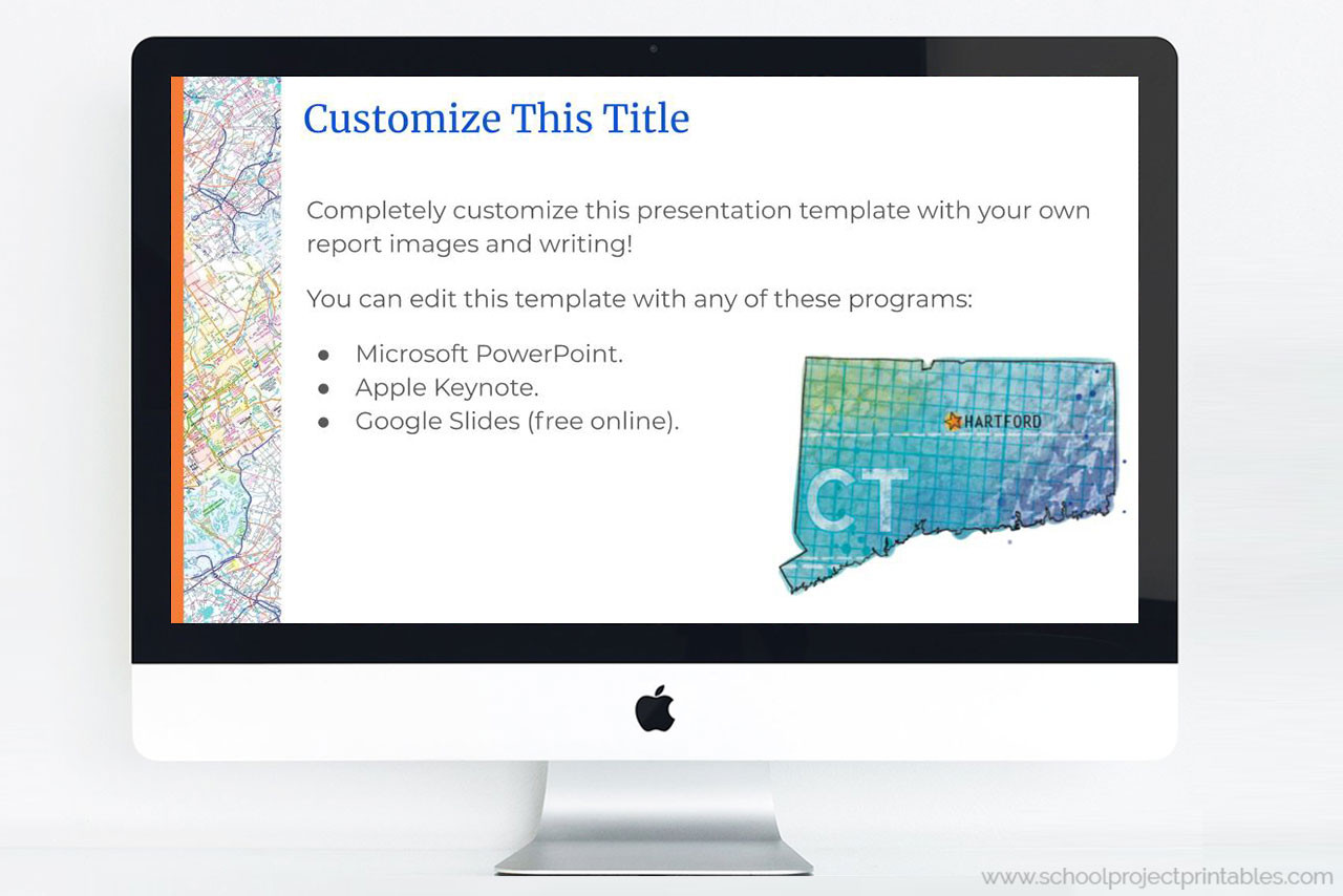 Connecticut State PowerPoint Template Theme - School Project Printables