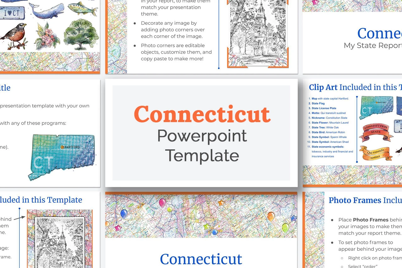 Connecticut State PowerPoint Template Theme - School Project Printables