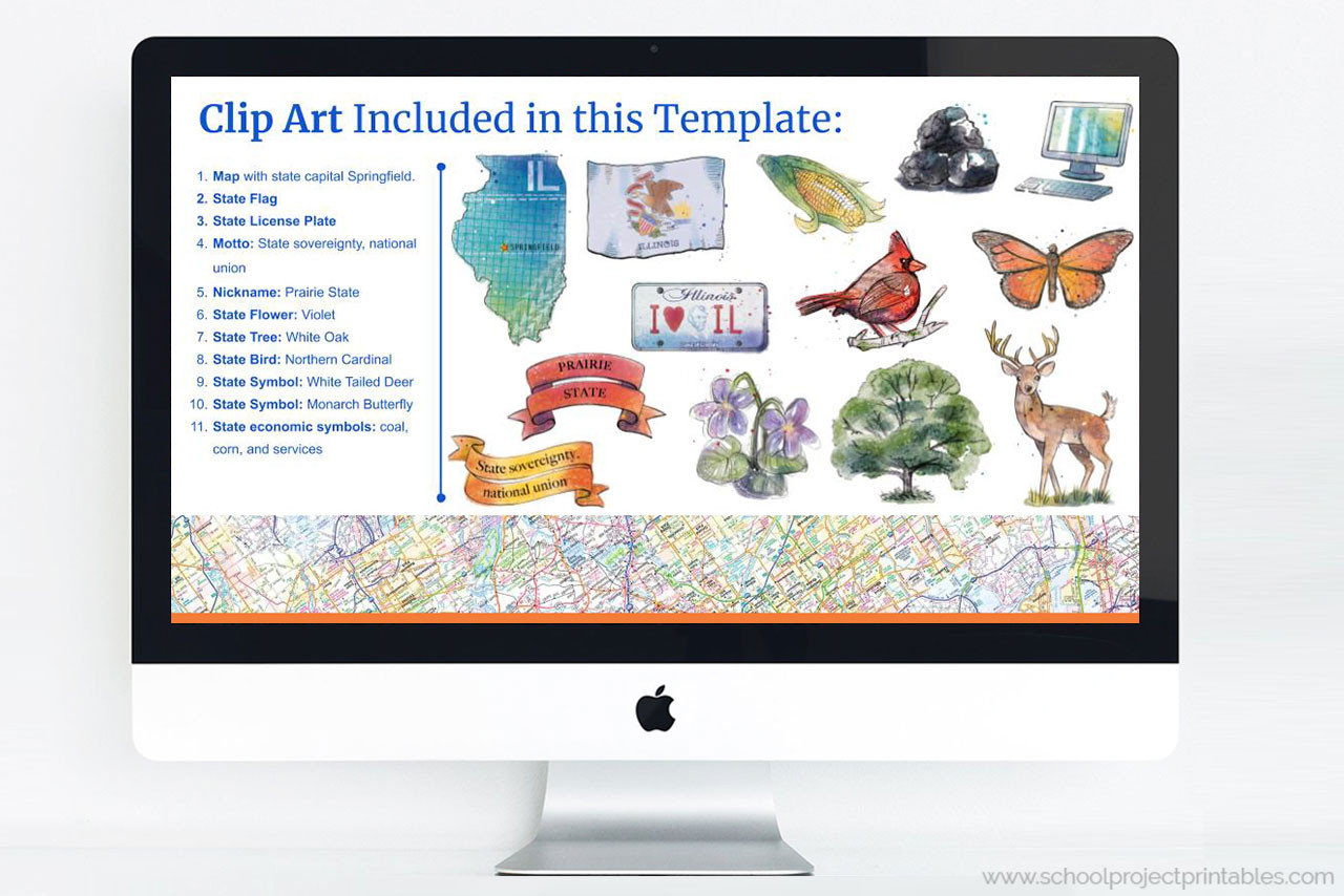 Illinois State PowerPoint Template Theme - School Project Printables