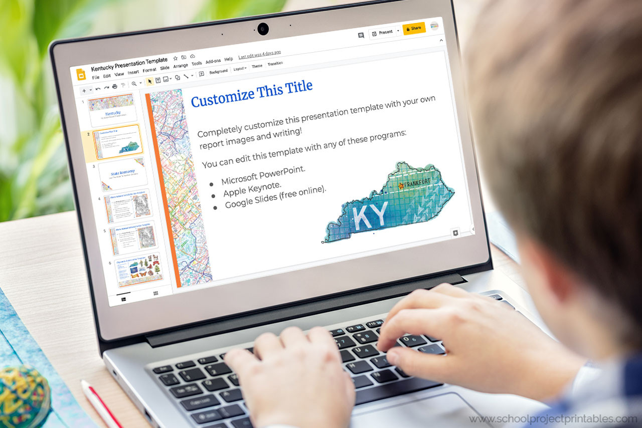Kentucky State PowerPoint Template Theme - School Project Printables