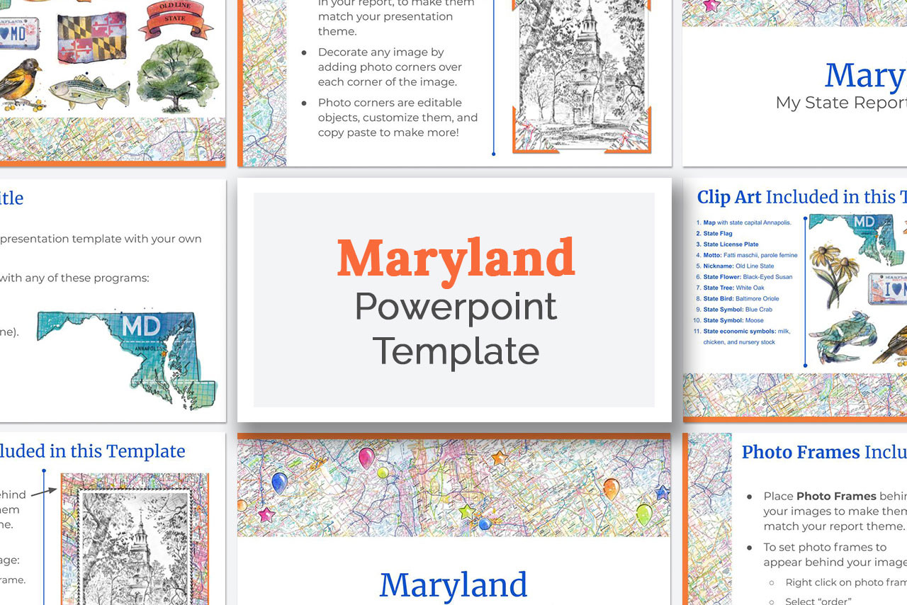 Maryland State PowerPoint Template Theme - School Project Printables