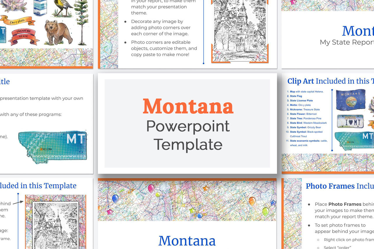 Montana State PowerPoint Template Theme - School Project Printables