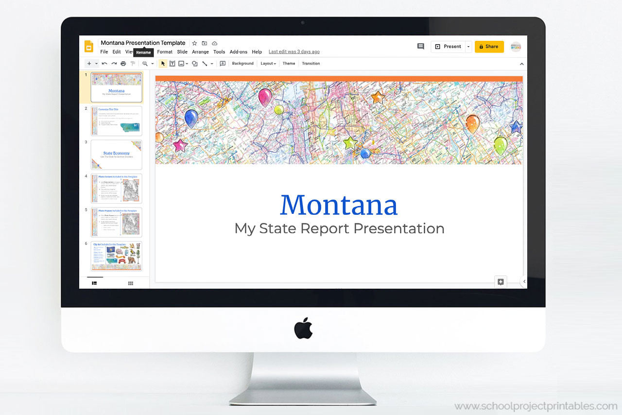 Montana State PowerPoint Template Theme - School Project Printables