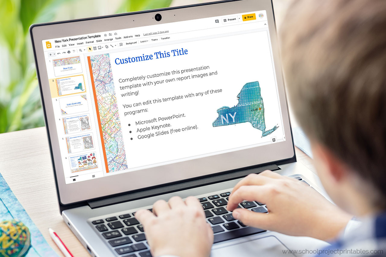 New York State PowerPoint Template Theme - School Project Printables