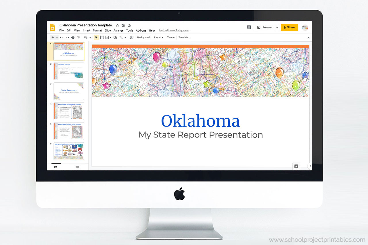 Oklahoma State PowerPoint Template Theme - School Project Printables