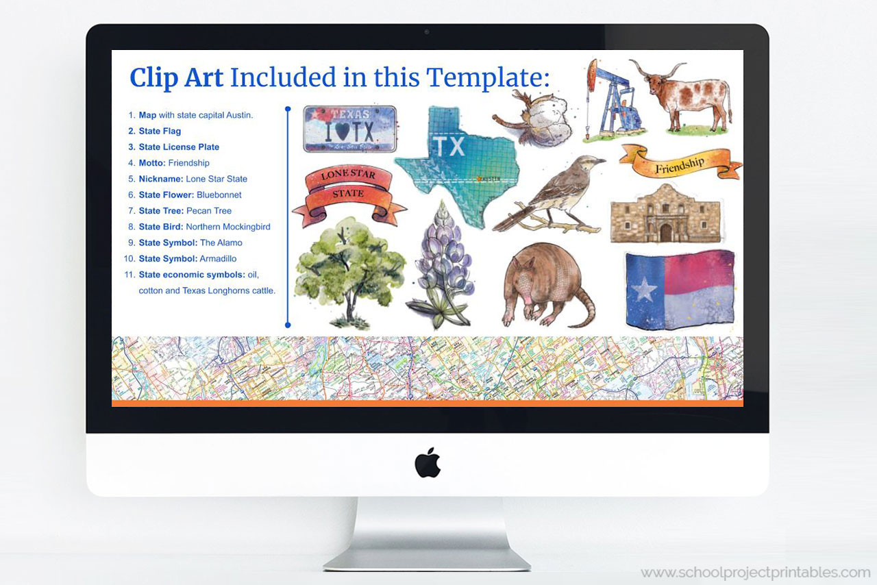 Texas State PowerPoint Template Theme - School Project Printables