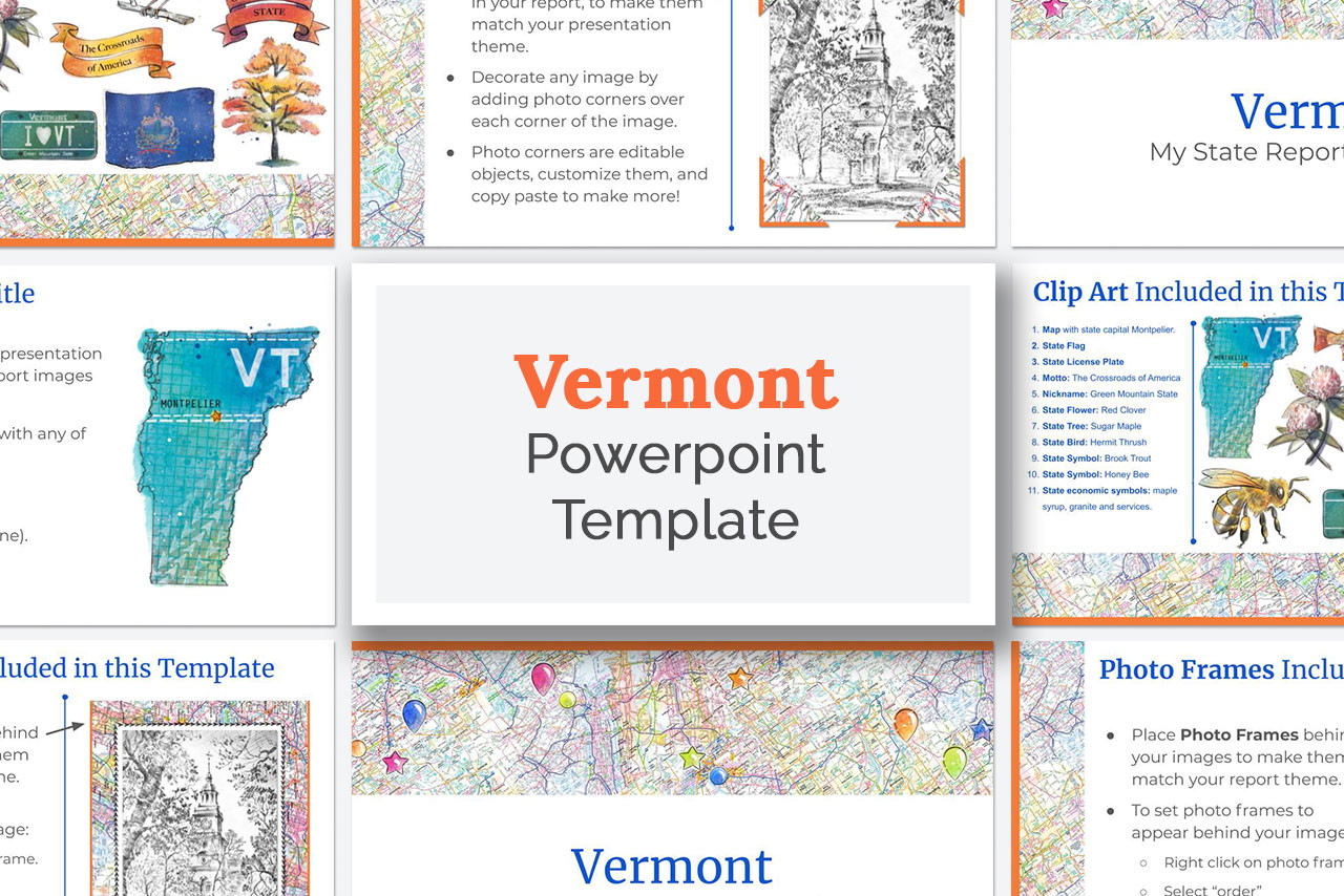 Vermont State PowerPoint Template Theme - School Project Printables