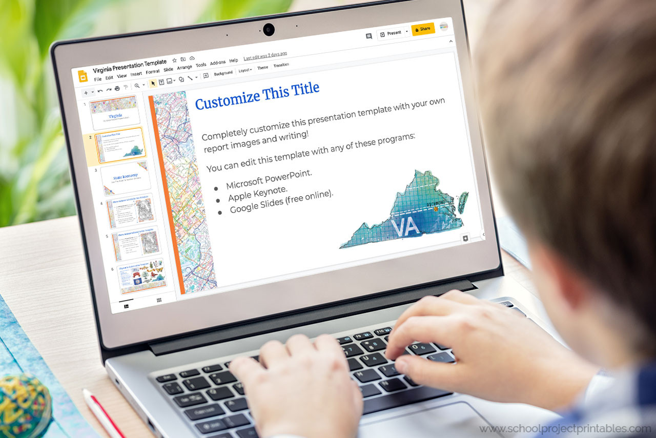 Virginia State PowerPoint Template Theme - School Project Printables