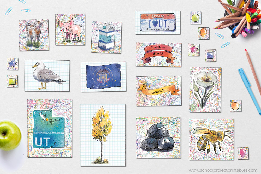 Utah State Report Clip Art Icon Symbols Set - School Project Printables