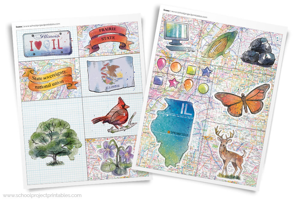 Alabama State Report Clip Art Icon Symbols Set - School Project Printables
