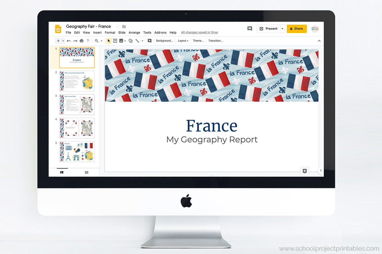 France PowerPoint Template Theme - School Project Printables