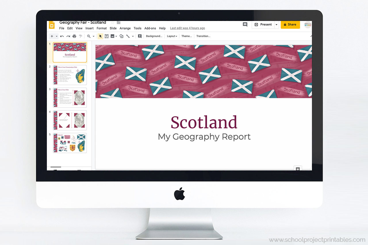 Scotland PowerPoint Template Theme - School Project Printables