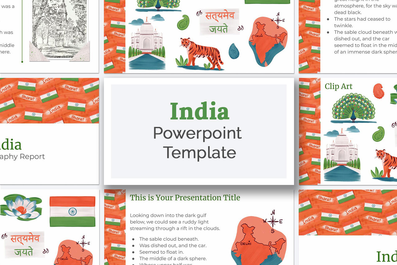 India PowerPoint Template Theme - School Project Printables