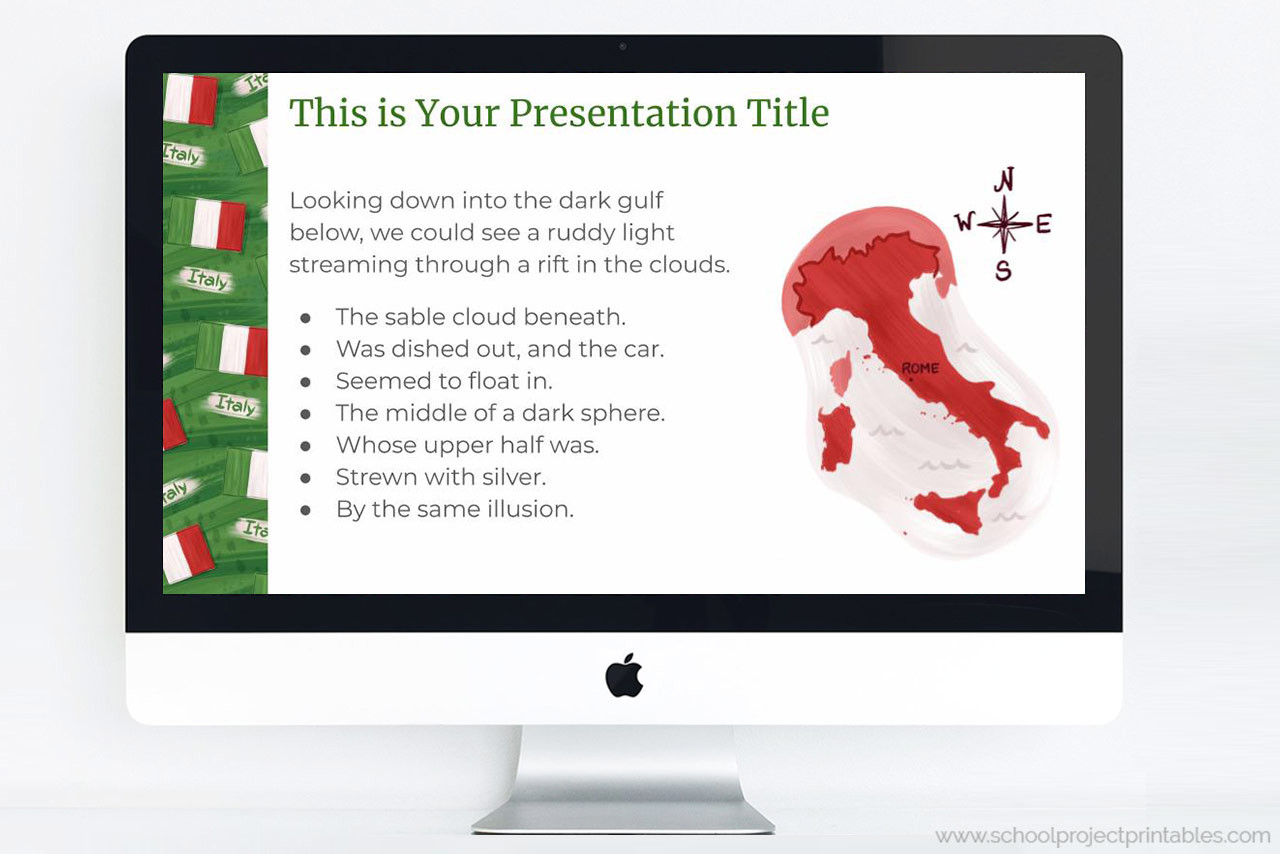 Italy PowerPoint Template Theme - School Project Printables