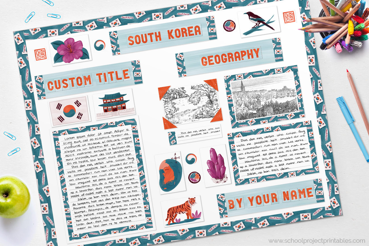 South Korea Display Board Poster Project Kit - School Project Printables