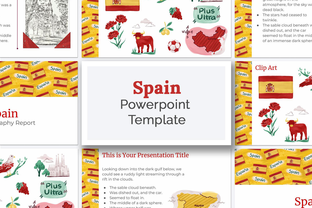 Spain PowerPoint Template Theme - School Project Printables
