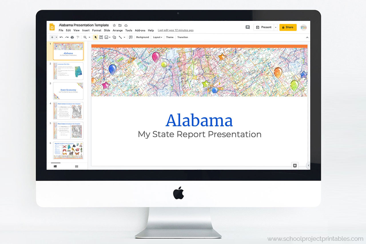 Alabama State PowerPoint Template Theme - School Project Printables