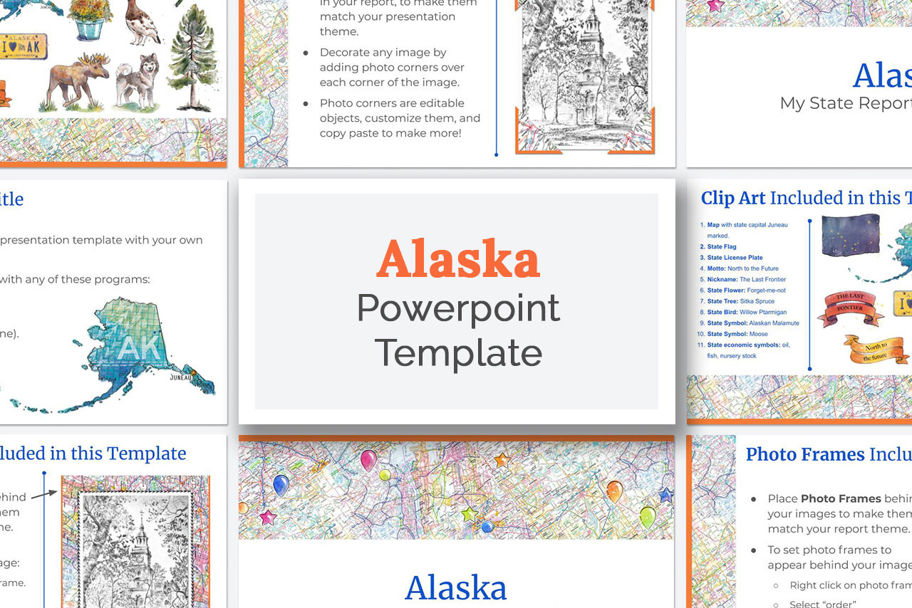 Alaska State PowerPoint Template Theme - School Project Printables