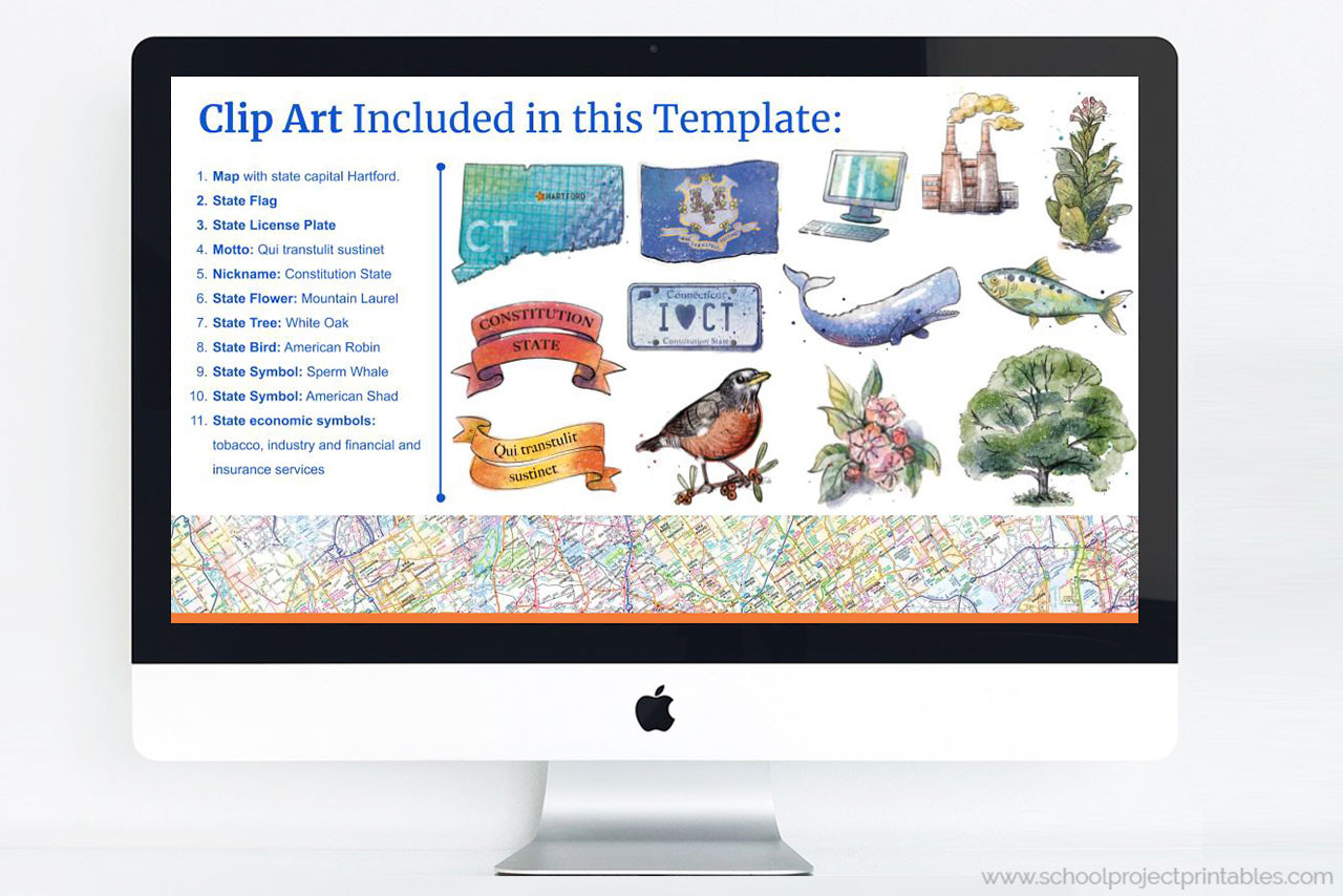 Connecticut State PowerPoint Template Theme - School Project Printables