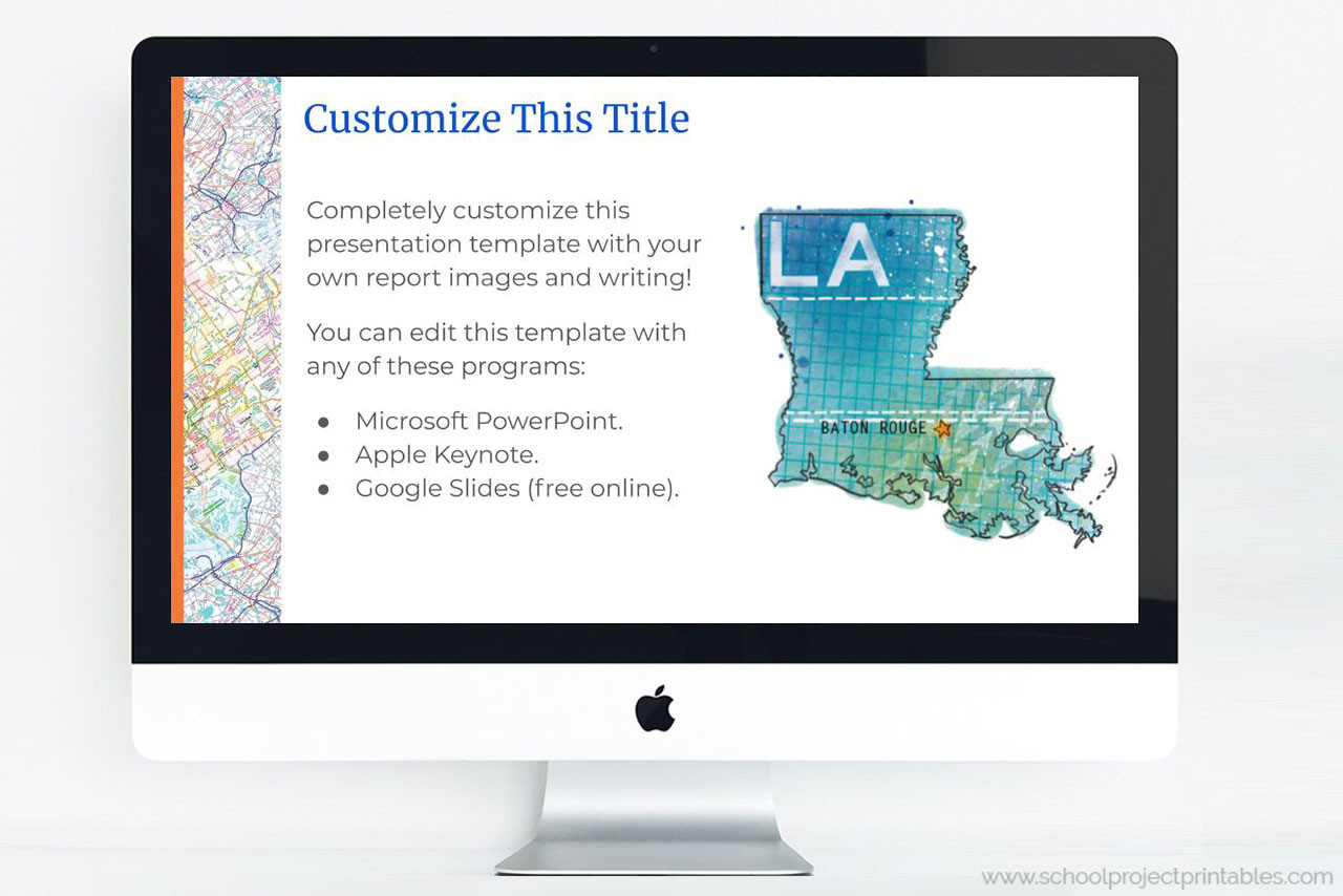 Louisiana State PowerPoint Template Theme - School Project Printables