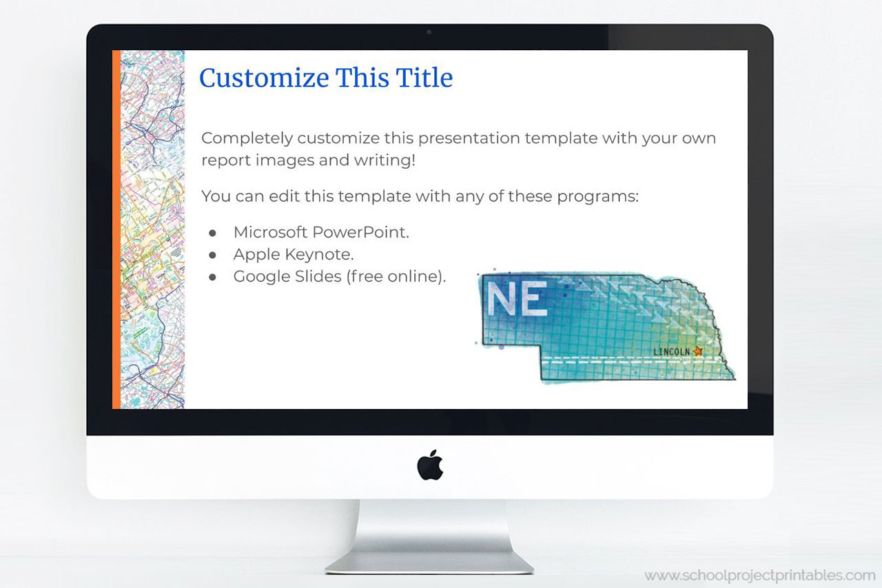 Nebraska State PowerPoint Template Theme - School Project Printables