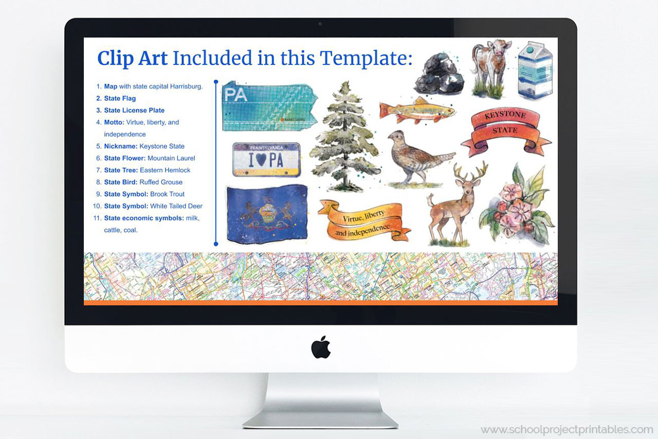 Pennsylvania State PowerPoint Template Theme - School Project Printables