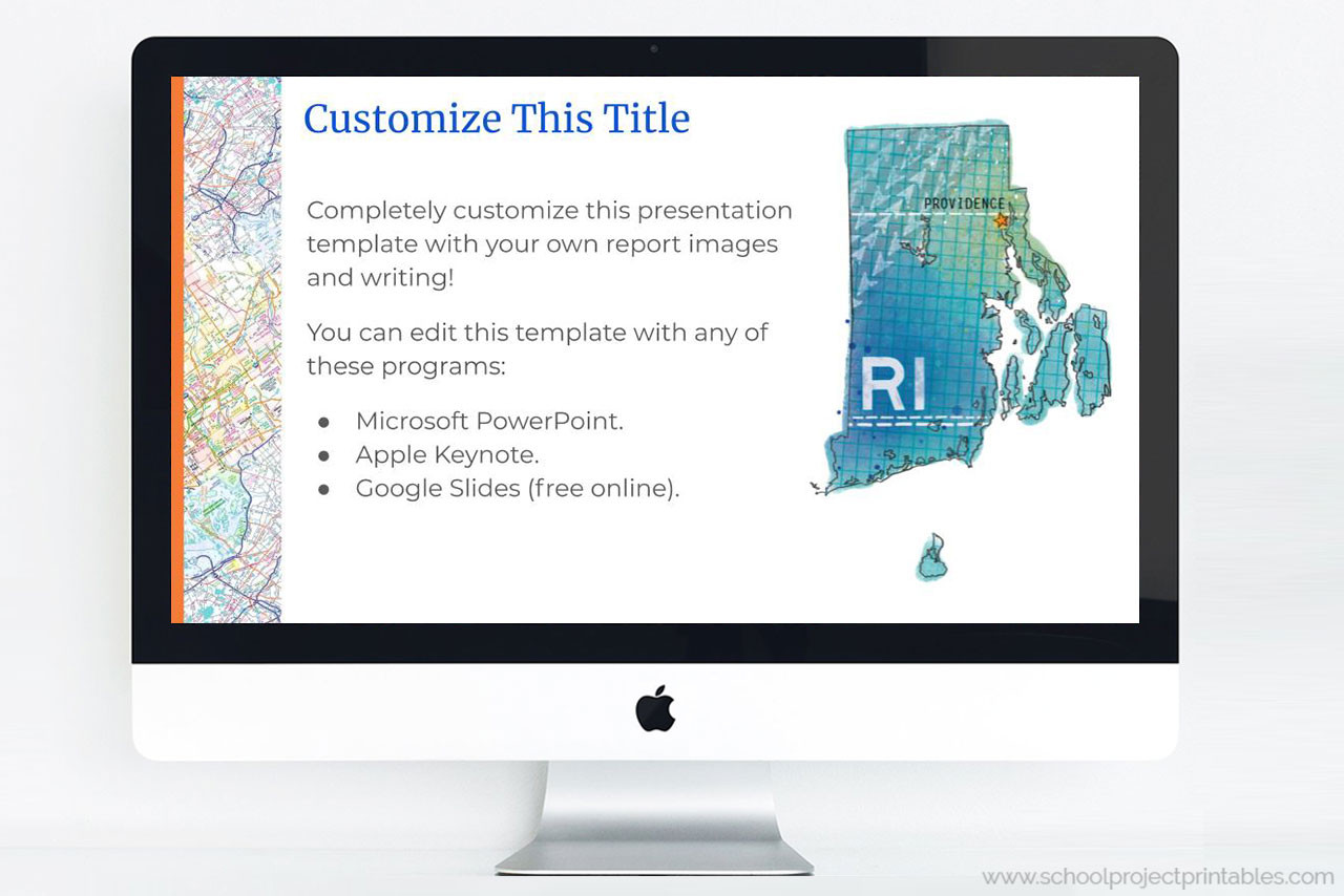 Rhode Island State PowerPoint Template Theme - School Project Printables
