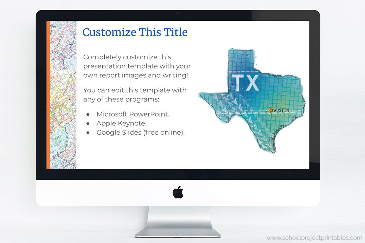 Texas State PowerPoint Template Theme - School Project Printables