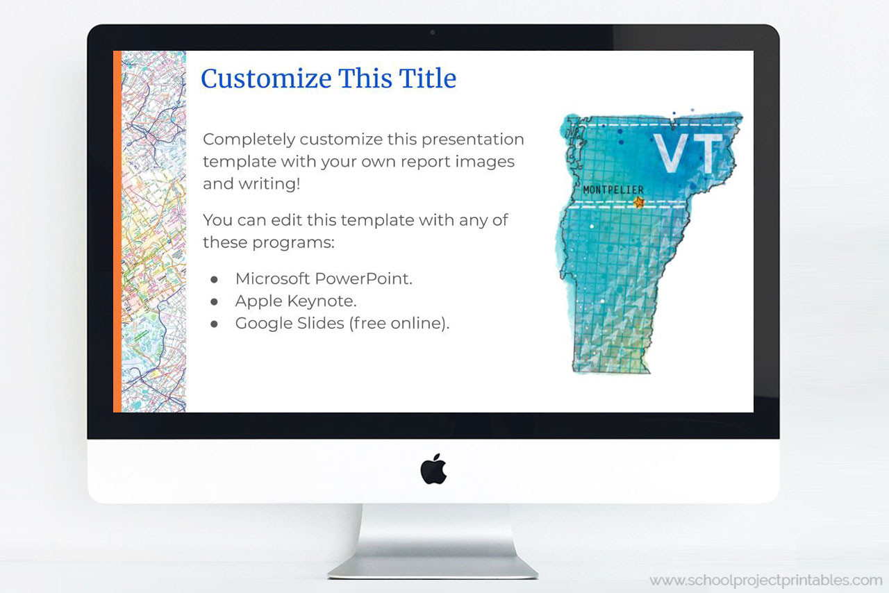 Vermont State PowerPoint Template Theme - School Project Printables