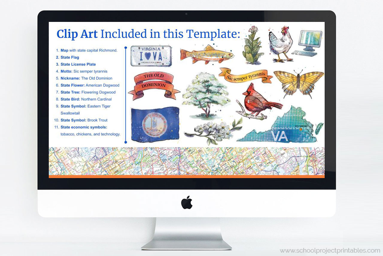 Virginia State PowerPoint Template Theme - School Project Printables