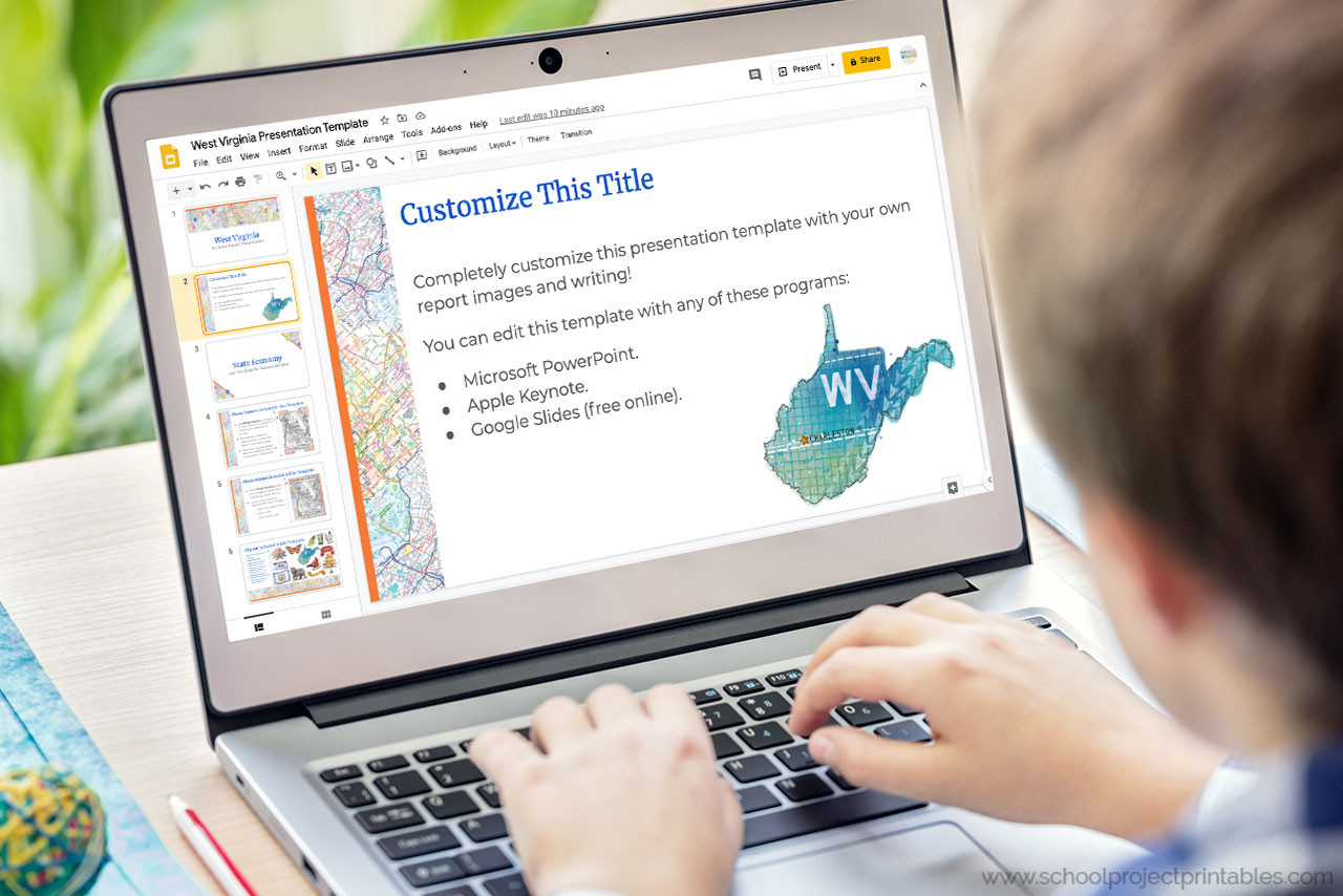 West Virginia State PowerPoint Template Theme - School Project Printables