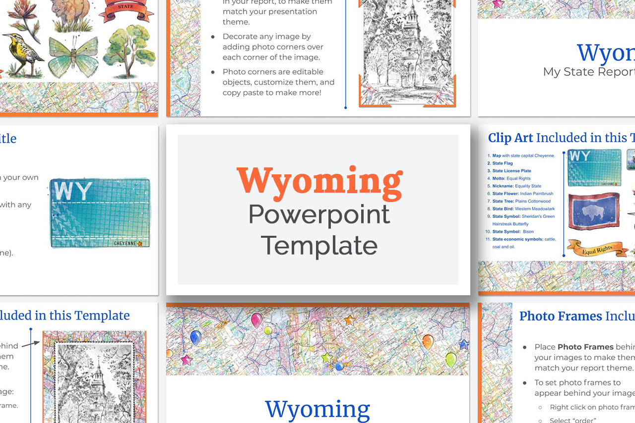Wyoming State PowerPoint Template Theme - School Project Printables