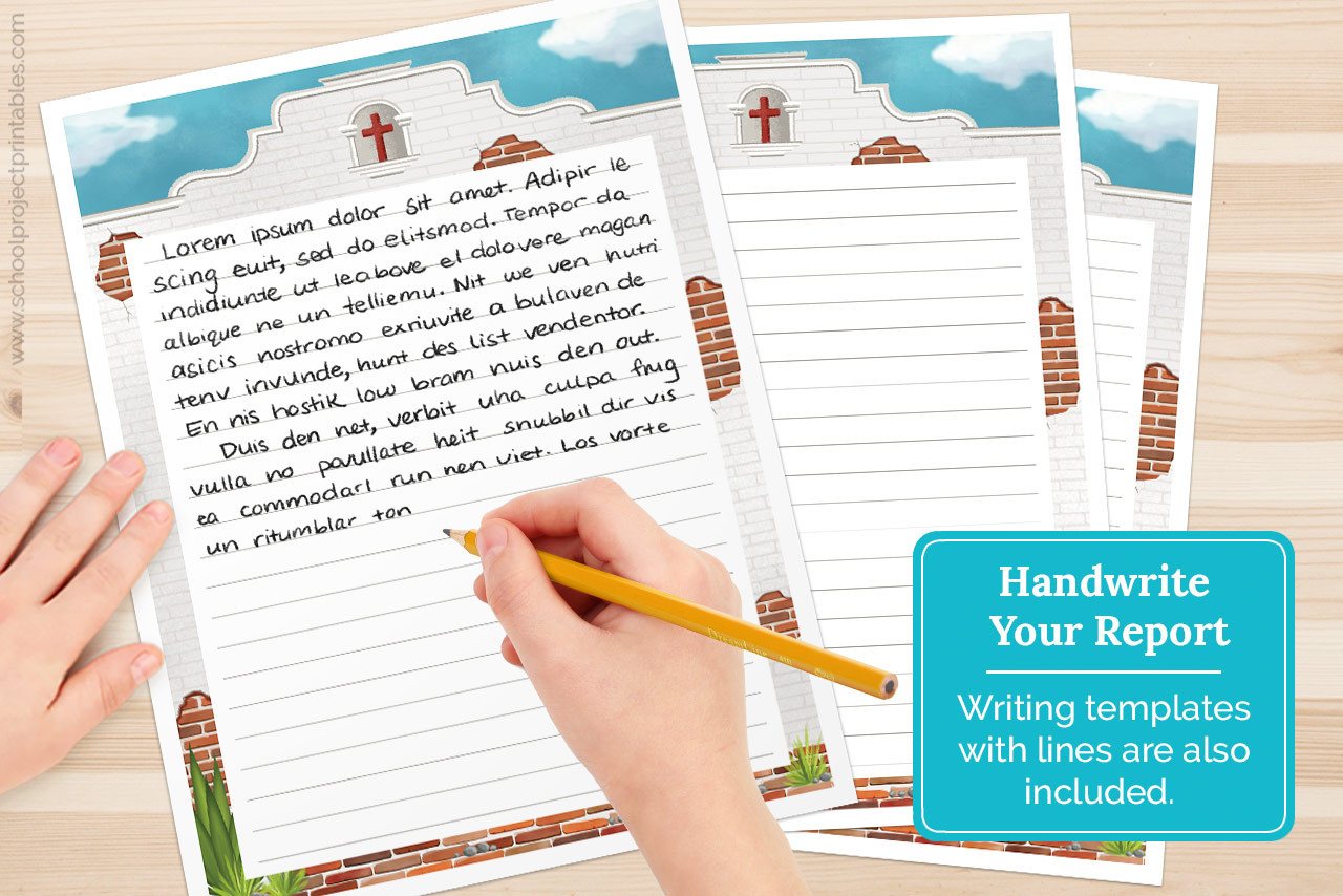 California Missions Writing Template - Paper with Adobe Mission Border ...