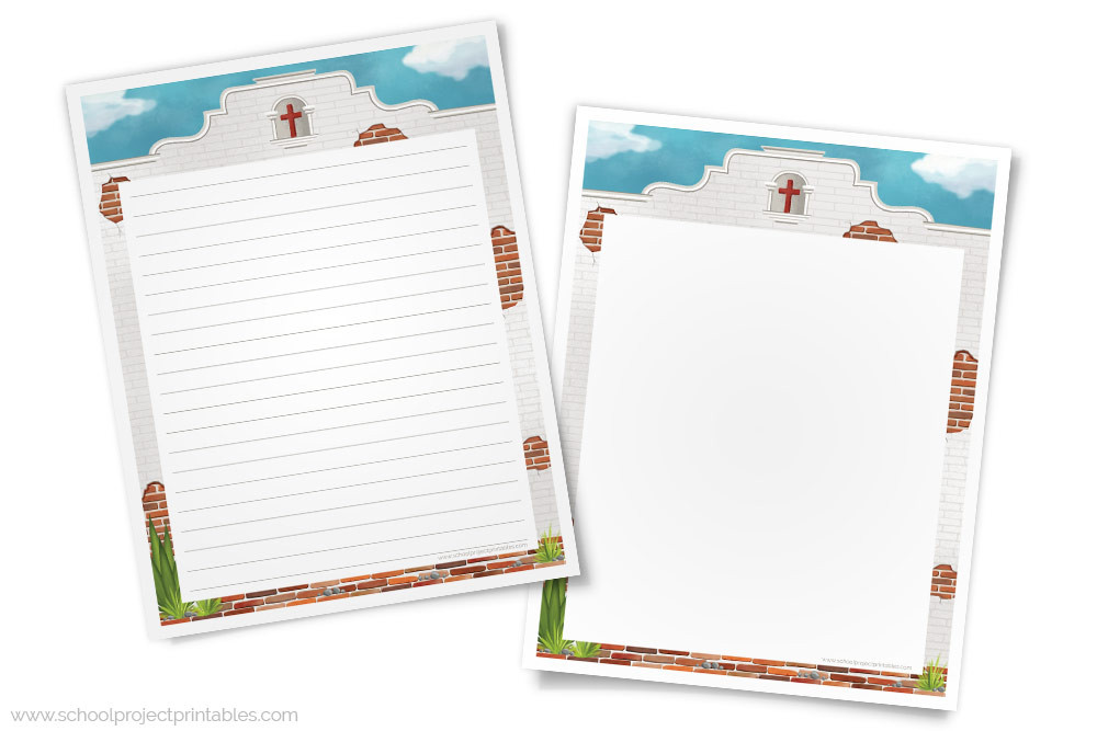 California Missions Writing Template - Paper with Adobe Mission Border ...