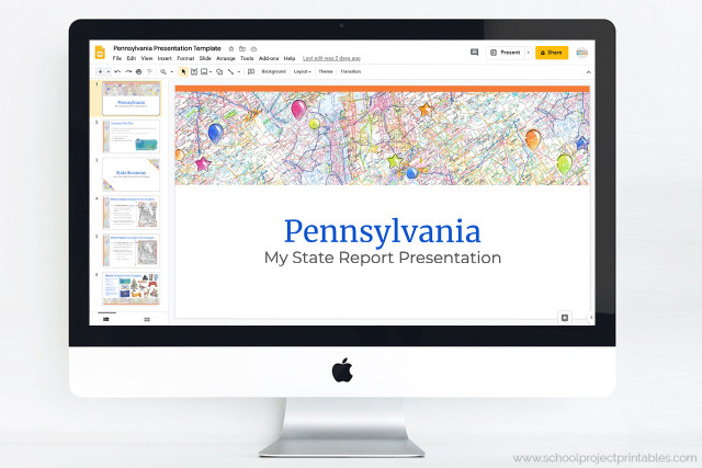 Pennsylvania State PowerPoint Template Theme - School Project Printables
