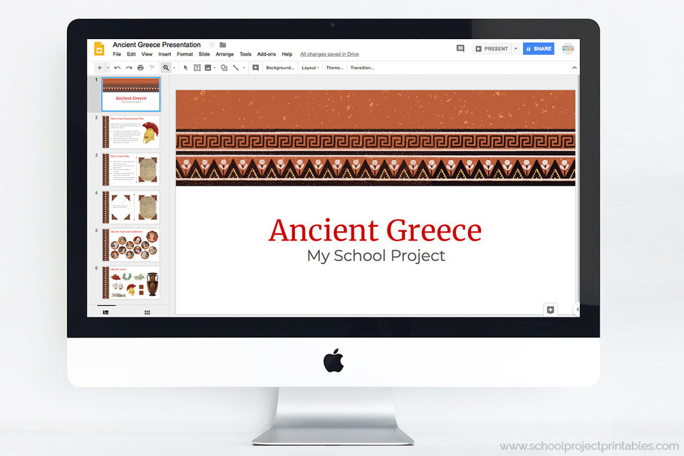 Ancient Greece PowerPoint Template Theme - School Project Printables