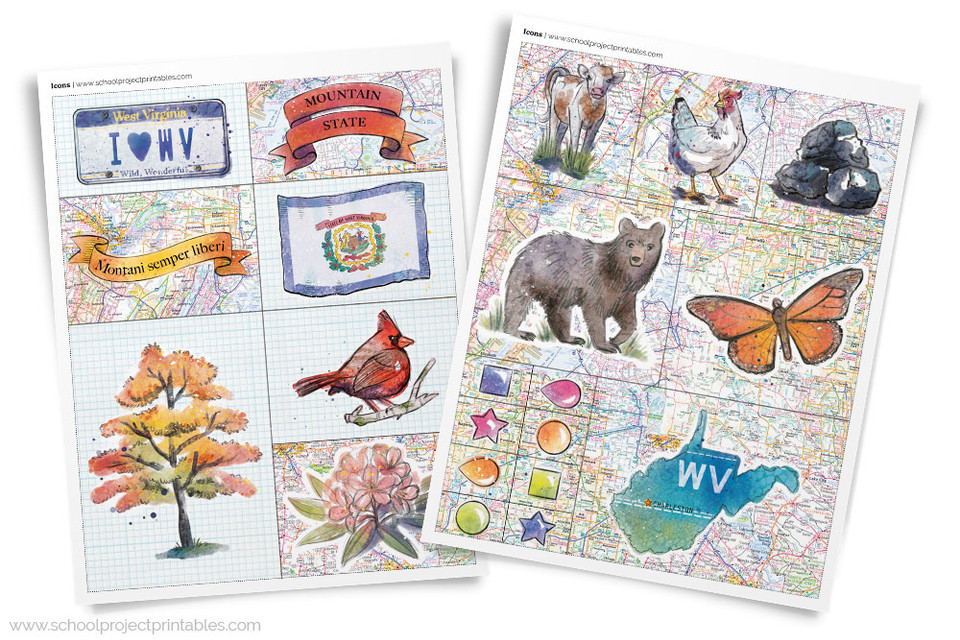 West Virginia State Report Clip Art Icon Symbols Set - School Project ...